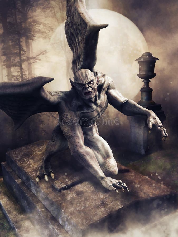 Winged Vampire in a Gothic Graveyard Stock Illustration - Illustration ...