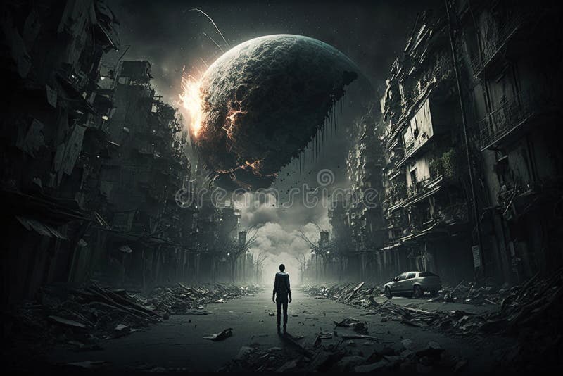 Dark Scenery of an End of the World with Comet Planet Dimension Stock ...