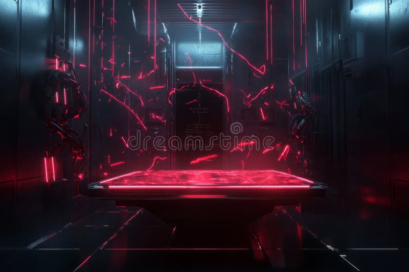 A Dark Sci-fi Chamber 3D Background Featuring a Levitating Podium ...