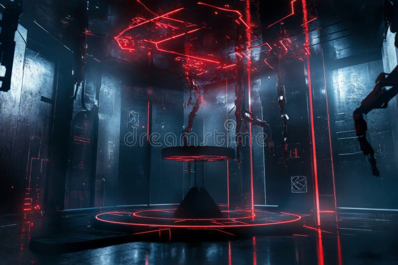 A Dark Sci-fi Chamber 3D Background Featuring a Levitating Podium ...