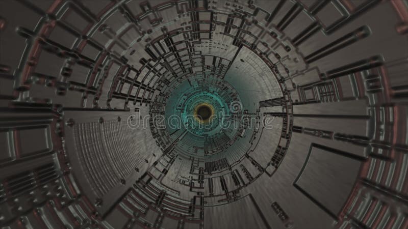 Dark Science Fiction Cylindrical Tunnel with Electronic Chip Texture ...