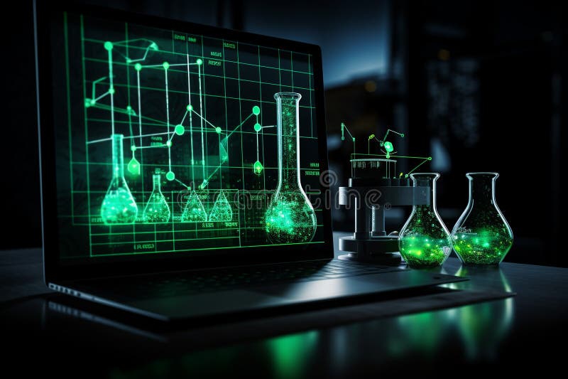 Dark Science Laboratory with Computer and Equipment Stock Illustration ...