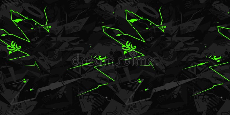 Dark Seamless Urban Cyberpunk Abstract Graffiti Style Pattern Vector ...