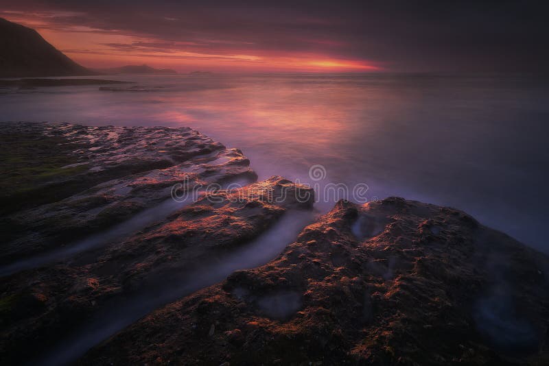 Dark Seascape in the Coast with Rocks Stock Image - Image of scene ...