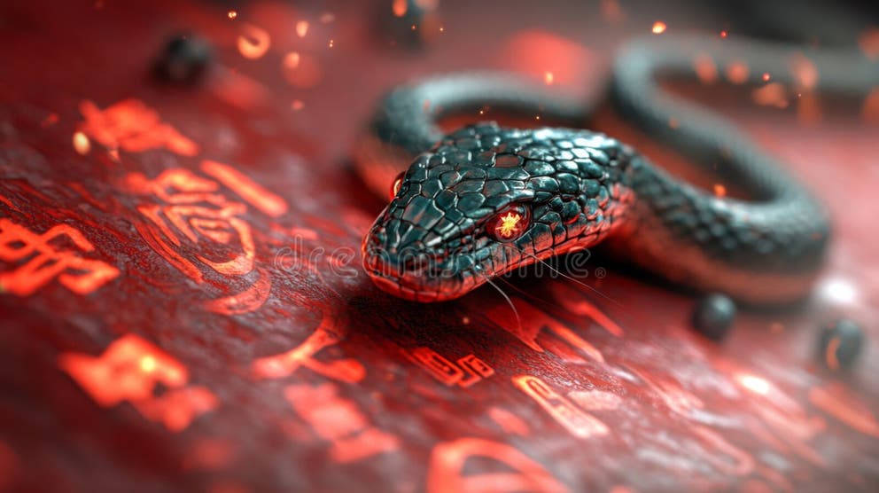 Dark Serpent Coiled on Glowing Red Surface Stock Illustration ...
