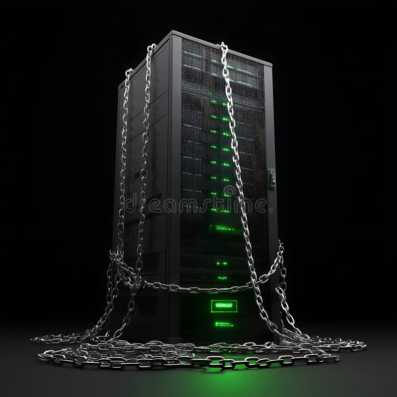 A Dark Server Rack with Illuminated Green Lights is Prominently ...