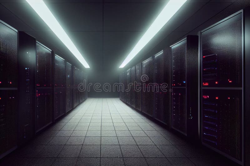 Dark Server Racks in Computer Network Security Server Room Data Center ...