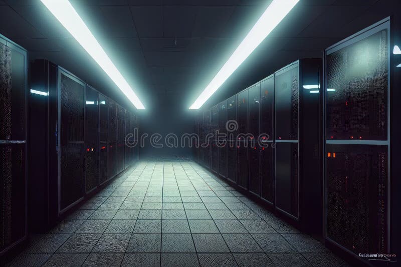 Dark Server Racks in Computer Network Security Server Room Data Center ...