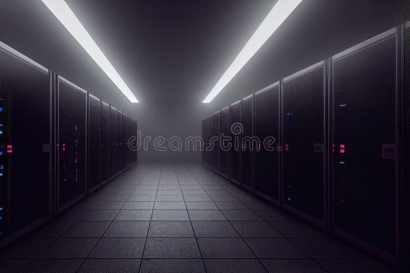 Dark Server Racks in Computer Network Security Server Room Data Center ...