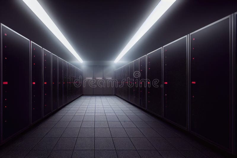 Dark Server Racks in Computer Network Security Server Room Data Center ...