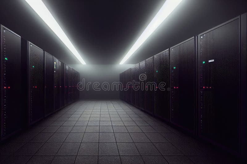 Dark Server Racks in Computer Network Security Server Room Data Center ...