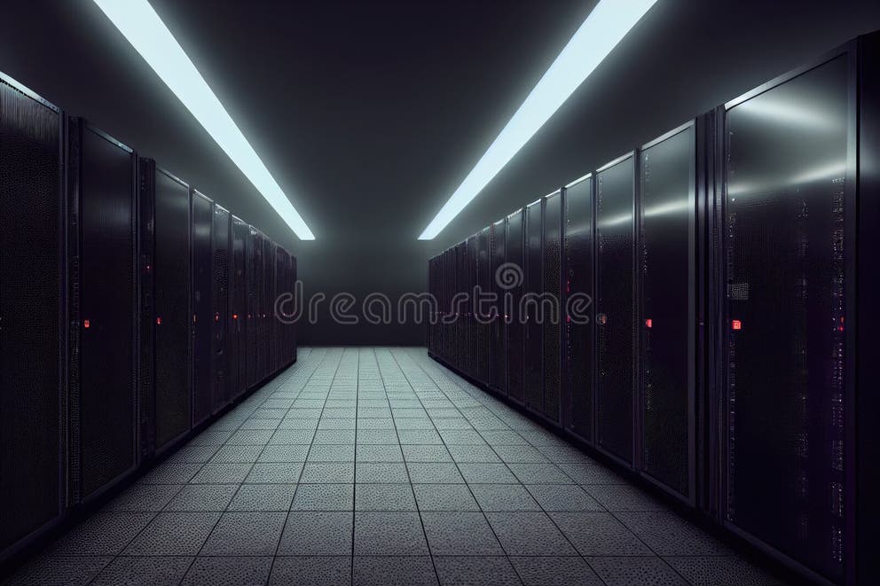 Dark Server Racks in Computer Network Security Server Room Data Center. Generative AI. Stock ...