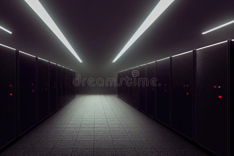 Dark Server Racks in Computer Network Security Server Room Data Center. Generative AI. Stock ...