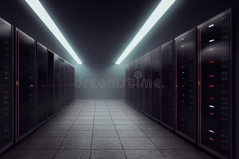Dark Server Racks in Computer Network Security Server Room Data Center ...