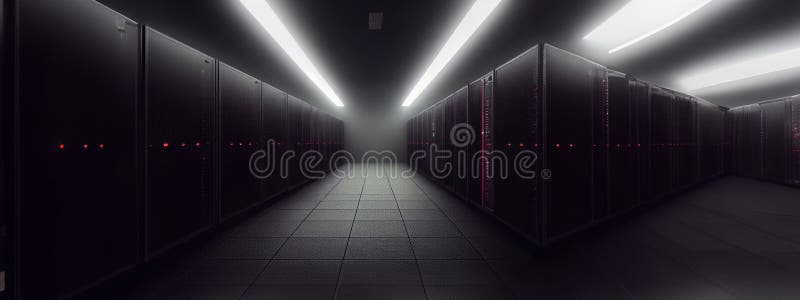 Dark Server Racks in Computer Network Security Server Room Data Center. Generative AI. Stock ...