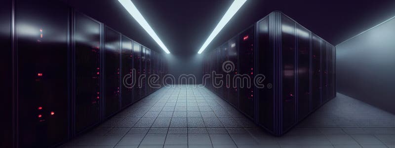 Dark Server Racks in Computer Network Security Server Room Data Center. Generative AI. Stock ...