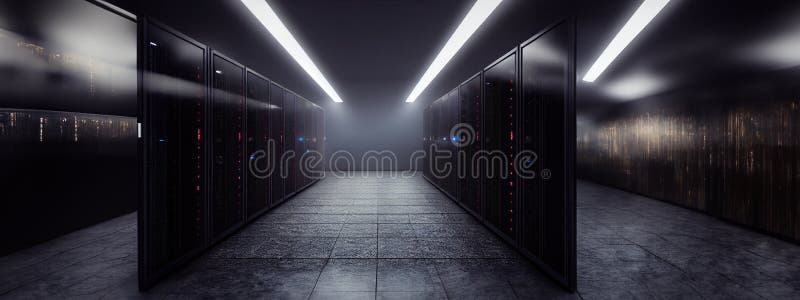 Dark Server Racks in Computer Network Security Server Room Data Center. Generative AI. Stock ...