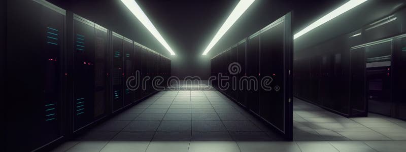 Dark Server Racks in Computer Network Security Server Room Data Center ...