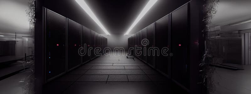 Dark Server Racks in Computer Network Security Server Room Data Center ...