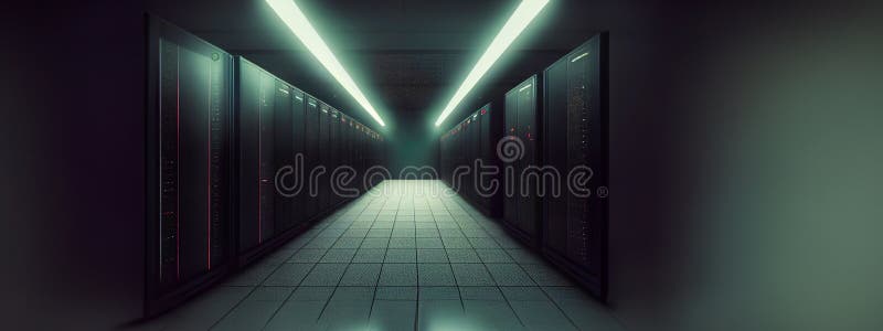 Dark Server Racks In Computer Network Security Server Room Data Center Generative Ai Stock