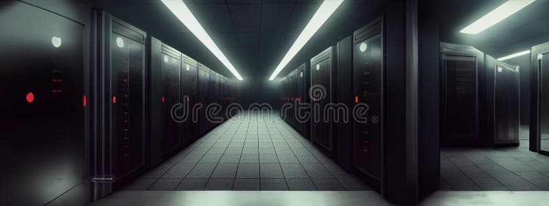Dark Server Racks In Computer Network Security Server Room Data Center Generative Ai Stock