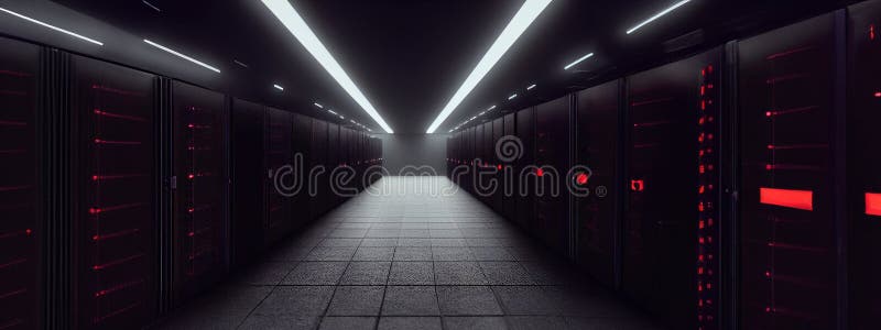 Dark Server Racks In Computer Network Security Server Room Data Center Generative Ai Stock