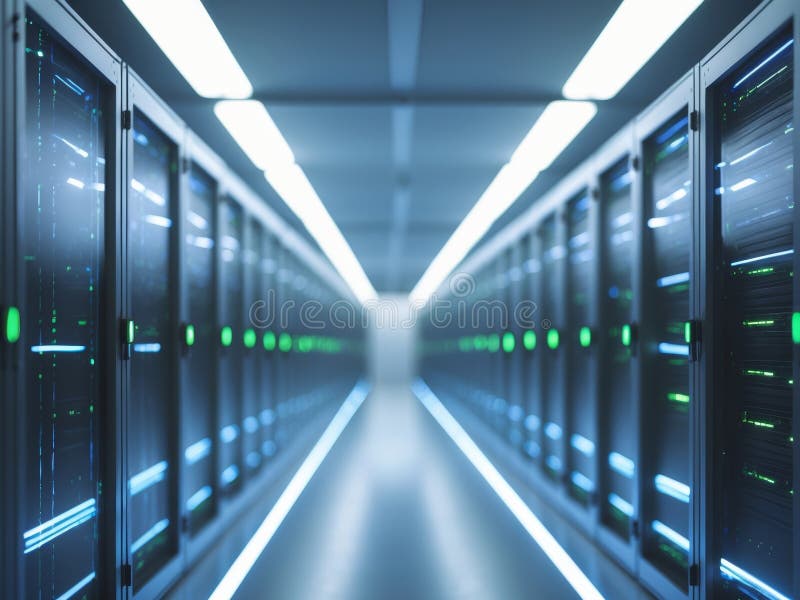 Dark Server Room Corridor with Glowing Lights. Stock Image - Image of ...