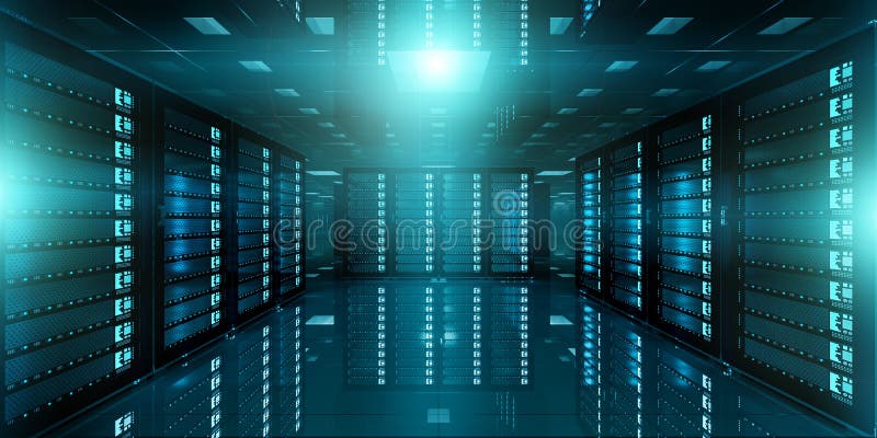 Dark Server Room Data Center Storage 3D Rendering Stock Illustration ...