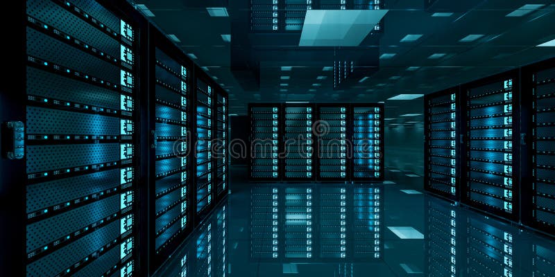 Dark Server Room Data Center Storage 3D Rendering Stock Illustration ...