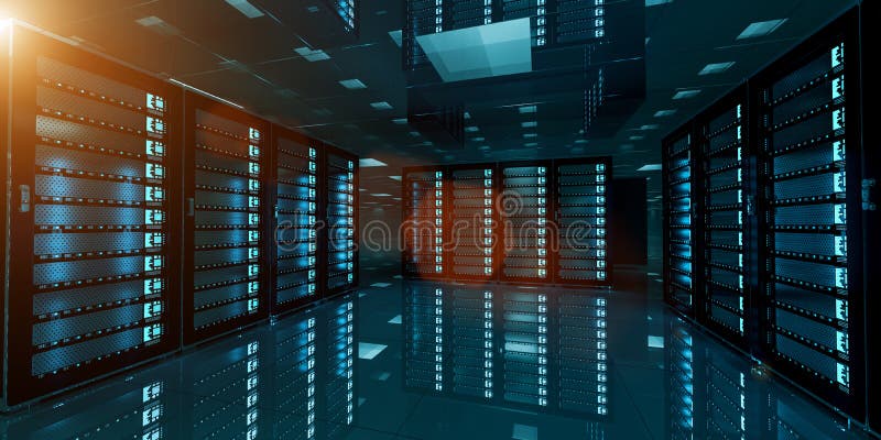 Dark Server Room Data Center Storage 3D Rendering Stock Illustration ...