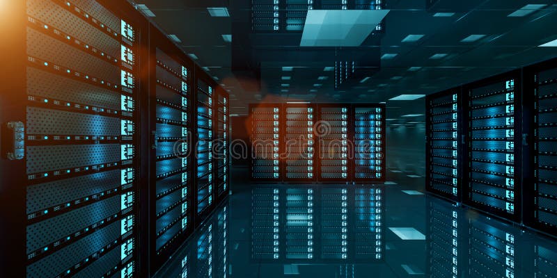 Dark Server Room Data Center Storage 3D Rendering Stock Illustration ...