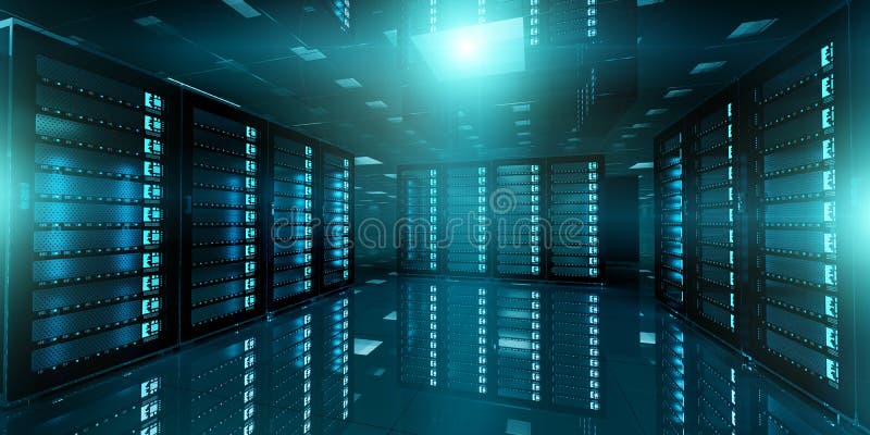 Dark Server Room Data Center Storage 3D Rendering Stock Illustration ...