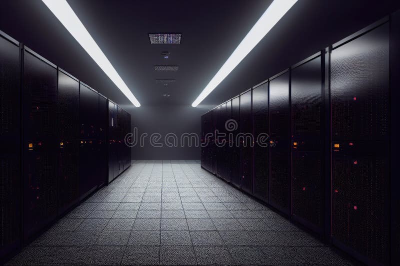 Dark Server Room Data Center Storage Interior Ai Generative Rendering ...