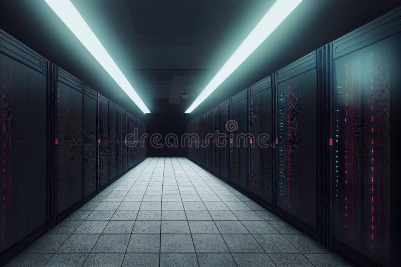 Dark Server Room Data Center Storage Interior Ai Generative Rendering ...