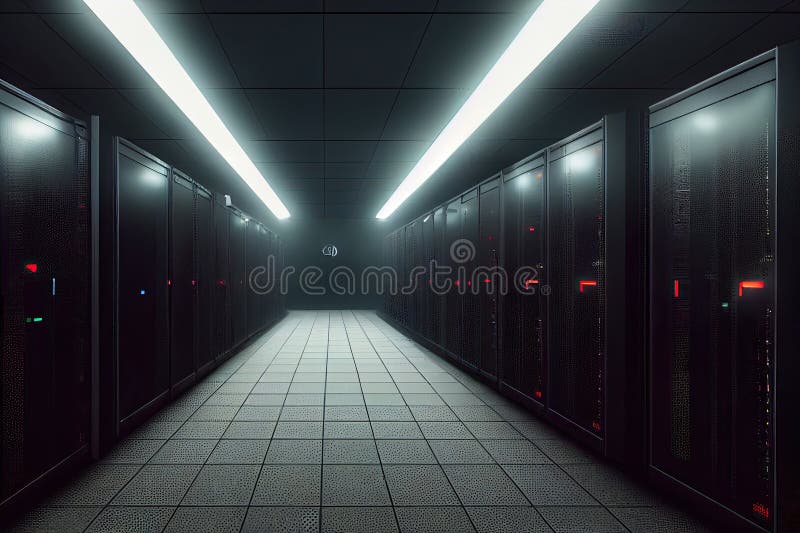 Dark Server Room Data Center Storage Interior Ai Generative Rendering ...