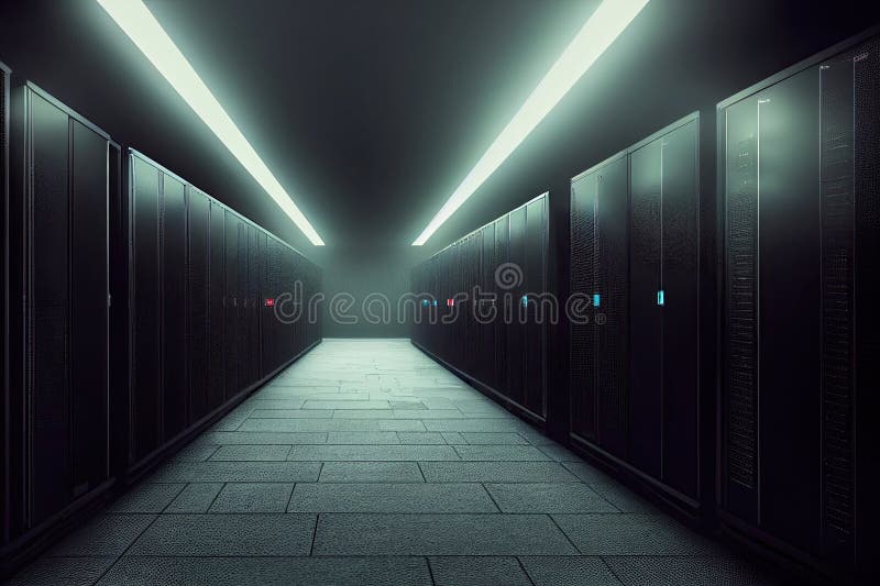 Dark Server Room Data Center Storage Interior Ai Generative Rendering ...