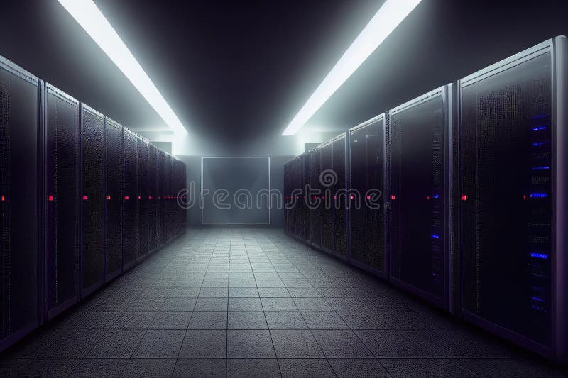 Dark Server Room Data Center Storage Interior Ai Generative Rendering ...