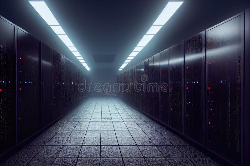 Dark Server Room Data Center Storage Interior Ai Generative Rendering ...