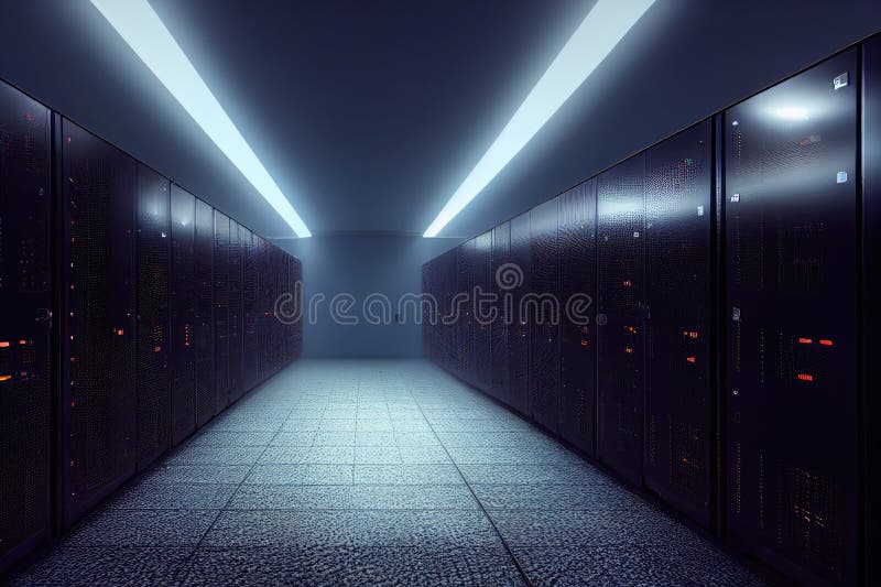 Dark Server Room Data Center Storage Interior Ai Generative Rendering ...