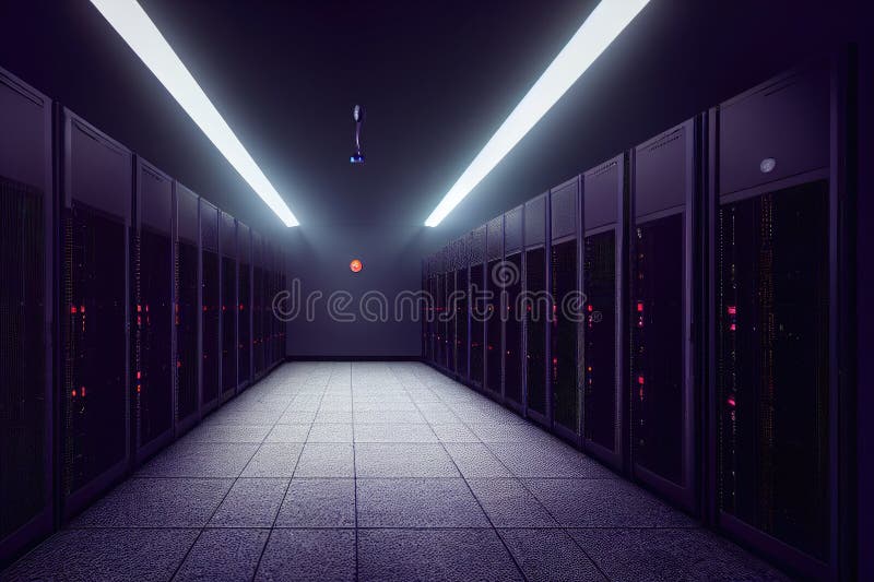 Dark Server Room Data Center Storage Interior Ai Generative Rendering ...