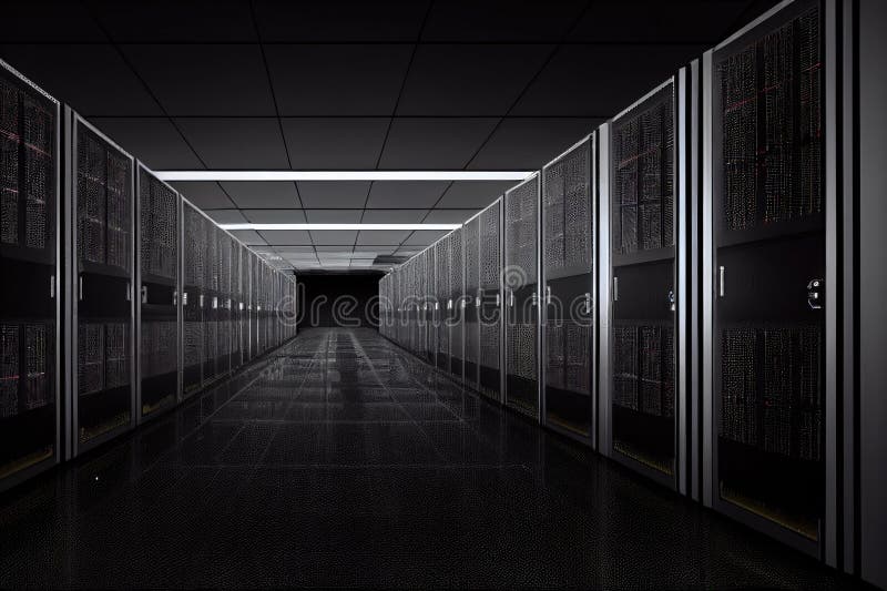 Dark Server Room Data Center Storage Interior Ai Generative Rendering ...