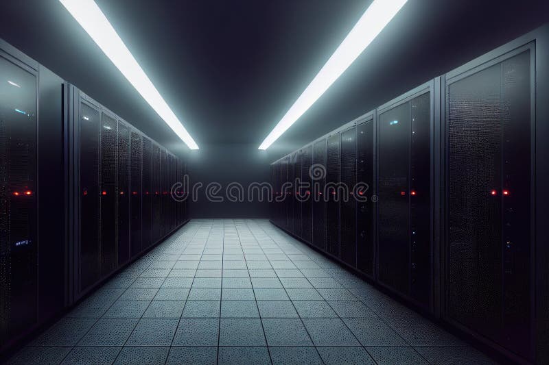 Dark Server Room Data Center Storage Interior Ai Generative Rendering ...