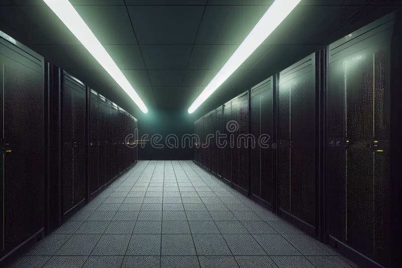 Dark Server Room Data Center Storage Interior Ai Generative Rendering ...