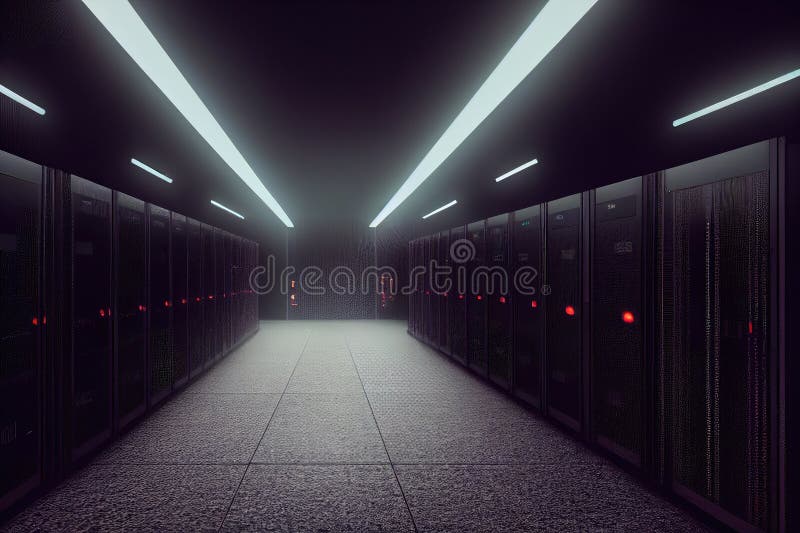 Dark Server Room Data Center Storage Interior Ai Generative Rendering ...
