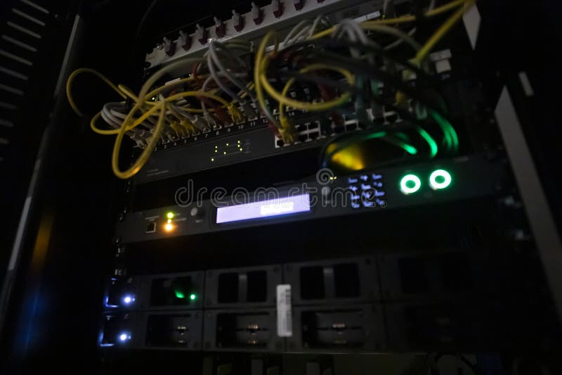 Dark Server Room with LED Lights. Central Computer Technology Room of a ...