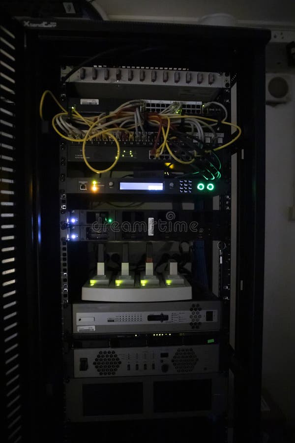 Dark Server Room with LED Lights. Central Computer Technology Room of a ...