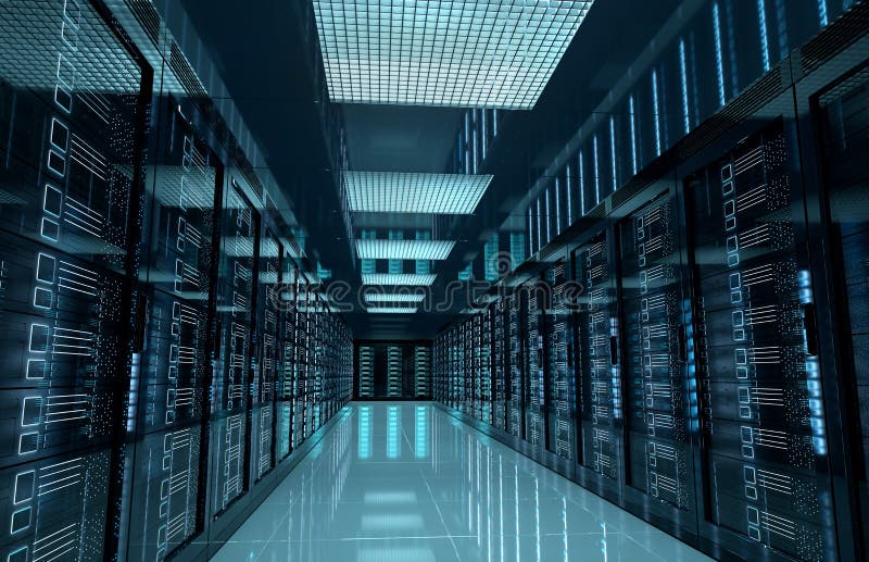 Dark Servers Center Room with Computers and Storage Systems 3D ...
