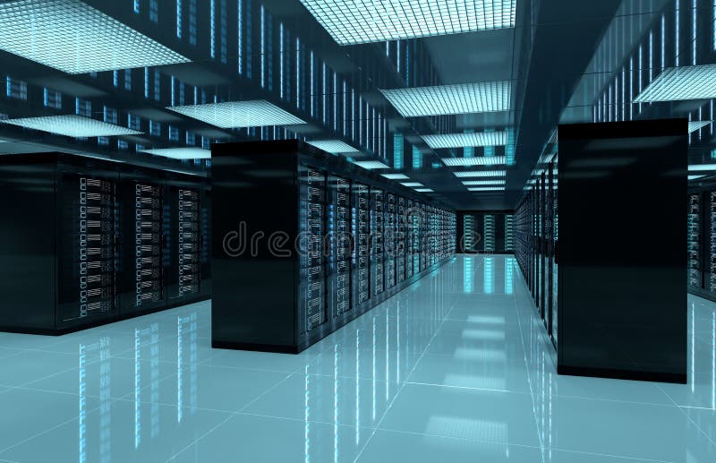 Dark Servers Center Room with Computers and Storage Systems 3D ...