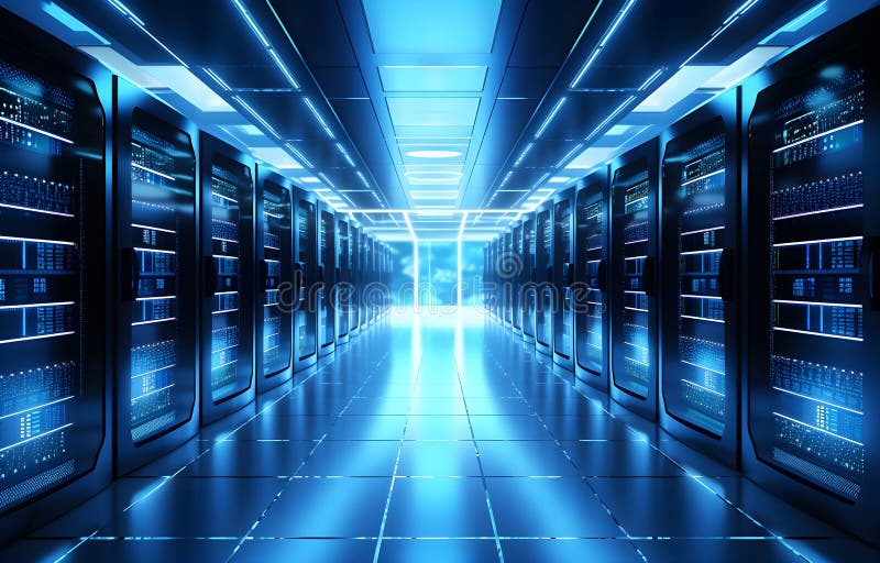 Dark Servers Data Center Room with Computers and Storage Systems and ...