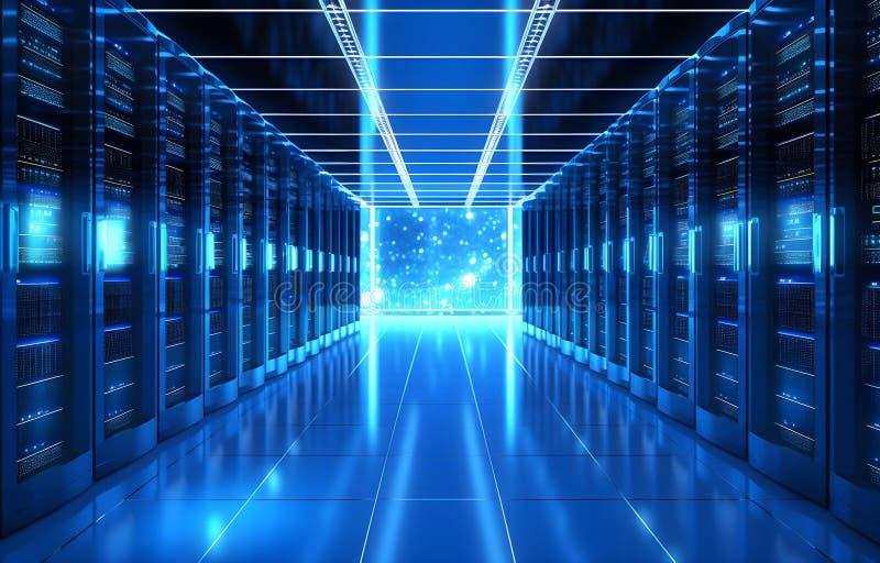 Dark Servers Data Center Room with Computers and Storage Systems and ...